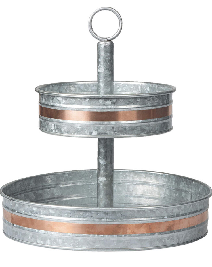 Serving Stand llyapa Galvanized with Copper Trim Two Tier Metal Tray 2 ...