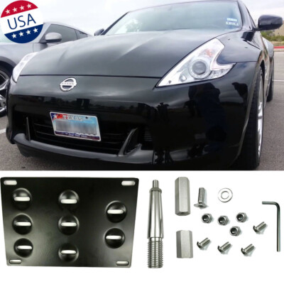 JDM Black Front Bumper Tow Hook License Plate Mount Bracket For Nissan ...