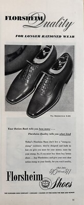 1943 Florsheim Shoes Original Vintage WWII Era Print Ad, The Brookfield ...