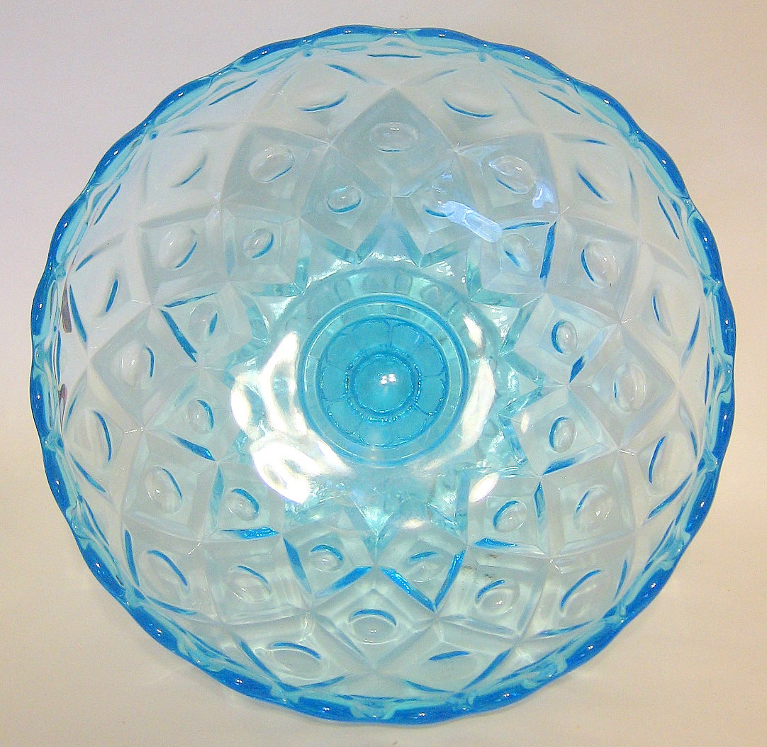 Large Blue Glass Pedestal Bowl Geometric Pattern Unsigned 4 to 5 Inches ...
