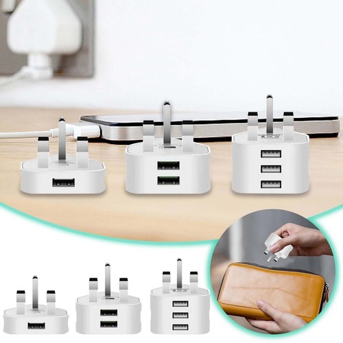 3 Pin USB Plug Adapter Wall Charger 1-3 Ports For Phone Tablet UK plug ...