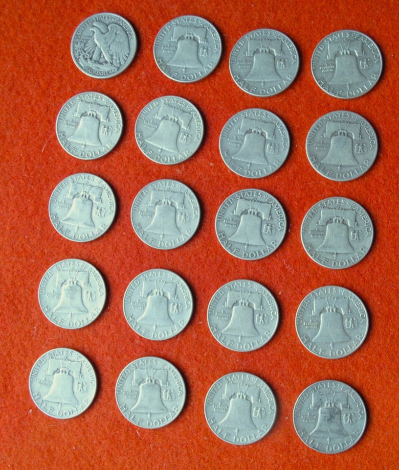 FRANKLIN HALF DOLLAR ROLL! TOTAL 20 SILVER COINS! WOW! | eBay
