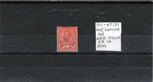 GB KING GEORGE V MINT STAMP 1911-12 DOWNEY HEAD N7 (3) DEEP CARMINE RED ...