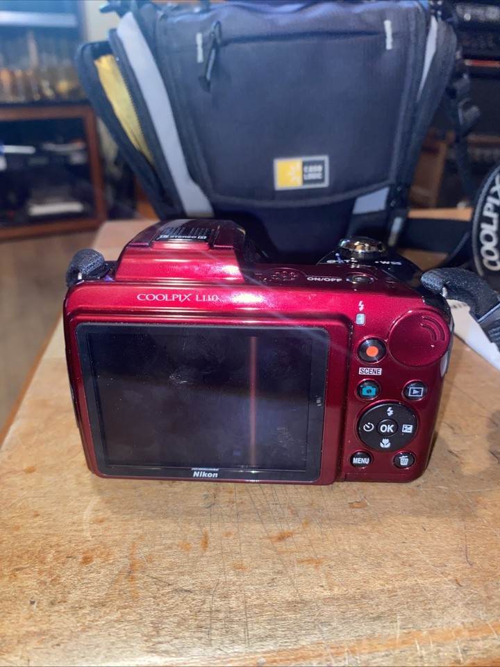 Nikon Coolpix L110 Digital Bridge Camera 12.1MP Burgundy Strap Bag ...
