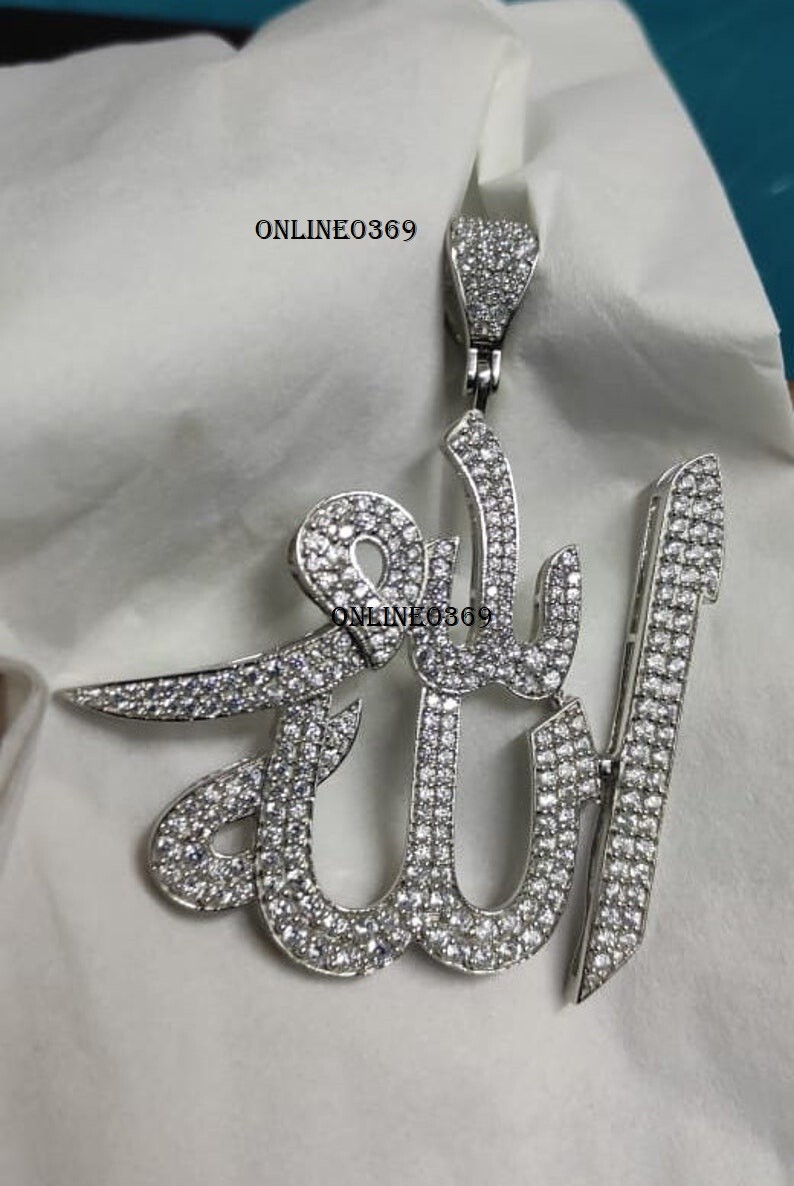 mens Customized Allah Name Pendant in 2.44 ct RD Cubic Zirconia in ...