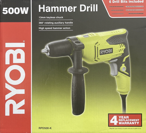 RYOBI 500W Corded Hammer Drill With 6 Drill Bits 13mm Keyless Chuck | eBay
