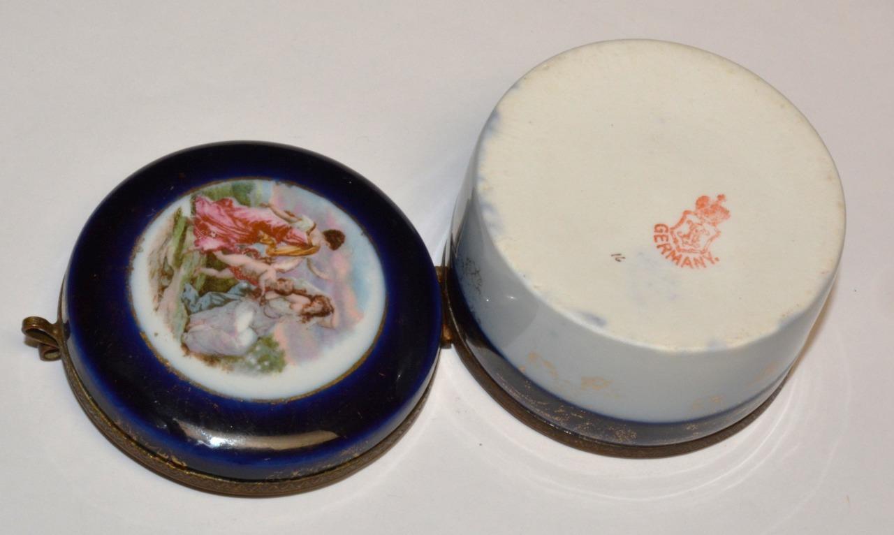 Atq THURINGIA Germany Cobalt Blue Band CUPID w GODDESS Round 3"d ...