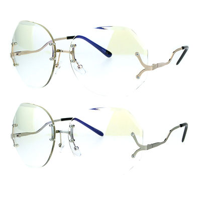 Womens Oversize Drop Temple Rimless Butterfly Diva Granny Eye Glasses ...