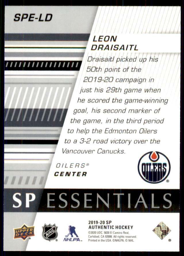 2019-20 UD SP Authentic SP Essentials #SPE-LD Leon Draisaitl - Edmonton ...