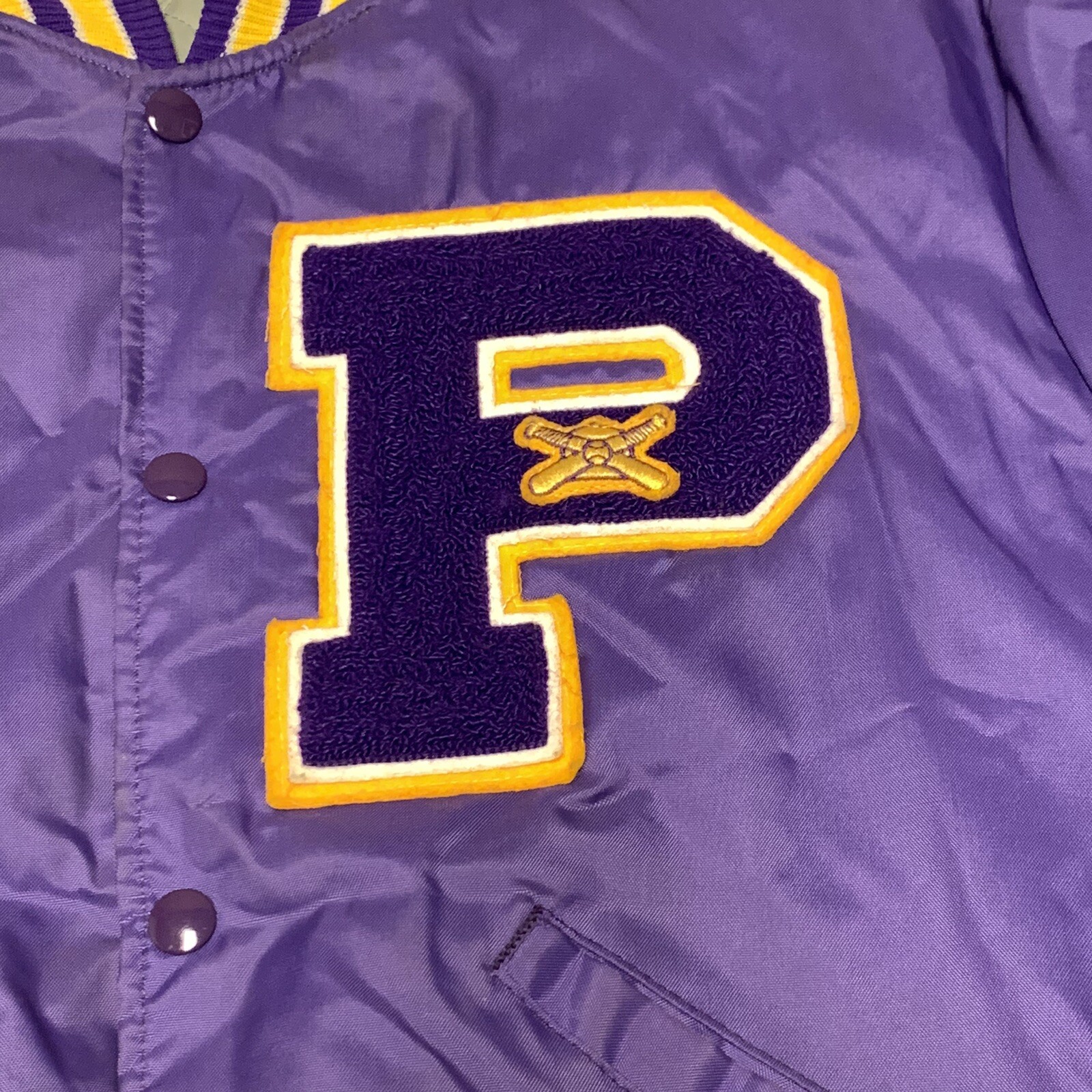 Vtg Nylon Varsity Jacket Sz Large Purple Baseball P Patch Made in USA ...