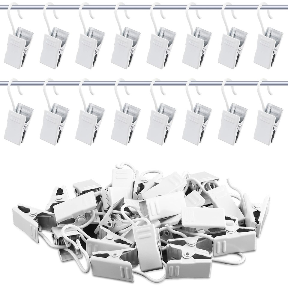 JANYUN 30 Pack Small Heavy-Duty Hook Clip Metal Curtain Hangers Clips ...