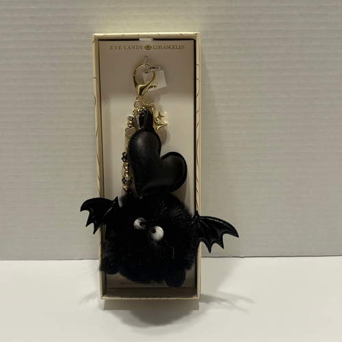 Eye Candy Black Fuzzy Fluffy Bat Heart Beaded Halloween Purse Bag Charm ...