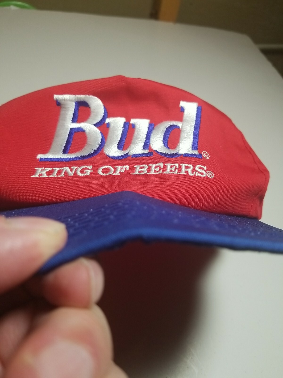 VINTAGE Budweiser Hat Cap Snap Back Red Blue Beer Bud… - Gem