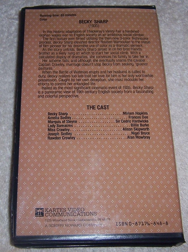 Becky Sharp VHS Video Miriam Hopkins Billie Burke Sir Cedric Hardwicke ...
