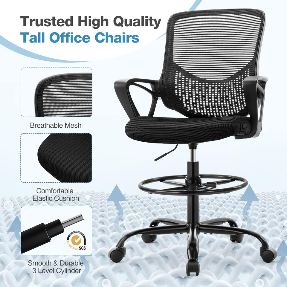 Drafting Home Office Tall Computer Standing Desk Task Chair with ...