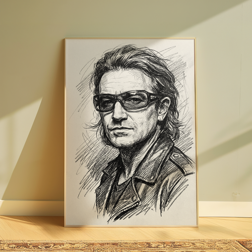 BONO U2 DRAWING PRINT PORTRAIT SKETCH 8" x 10" BONO U2 WALL ART HOME ...