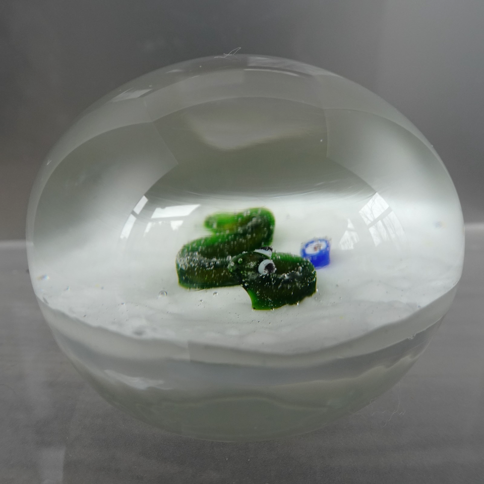 Bob Banford Art Glass Worm / Snake on Snow Miniature Paperweight B Cane ...