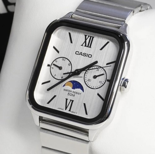 Casio MTP-M305D-7A2 White Analog Moon Phase Classic Lunar Design Men's ...