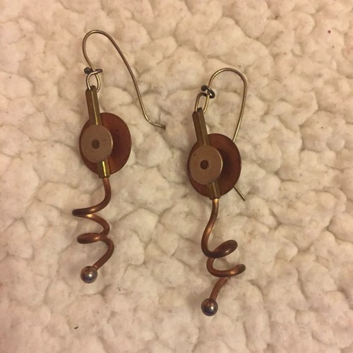 BETH PIVER SIGNED PIERCED EARRINGS ARTISAN HANDMADE COPPER METAL ...
