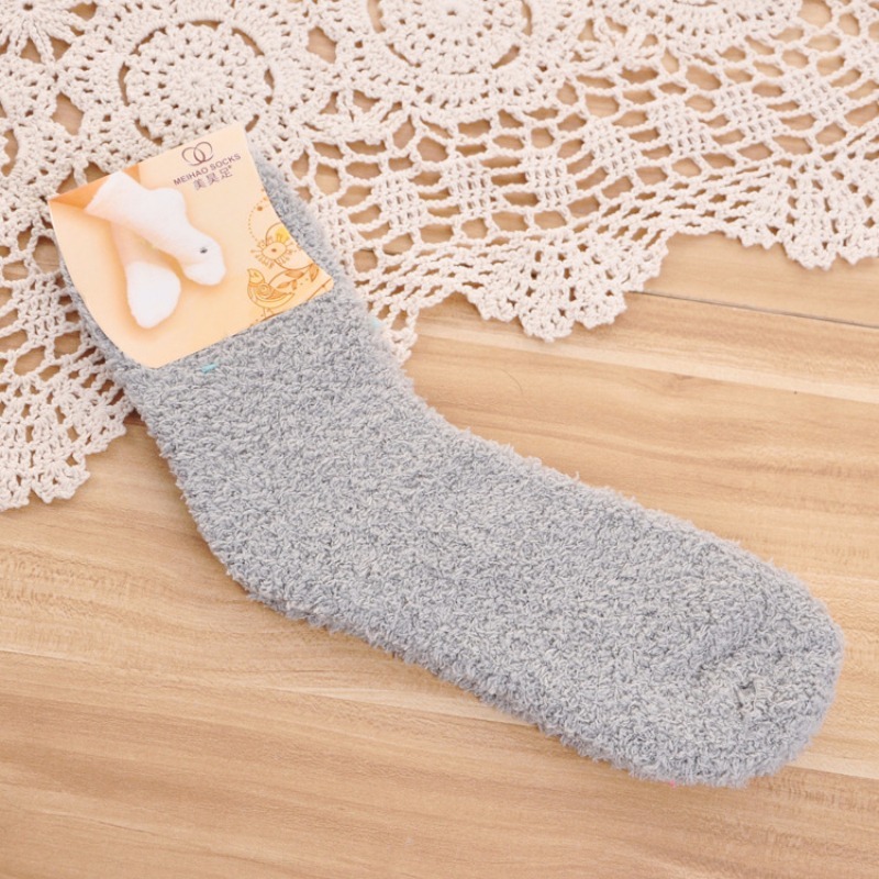 1 Pair Women's Candy Color Fuzzy Socks Fall Winter Soft Ankle Socks Bed ...