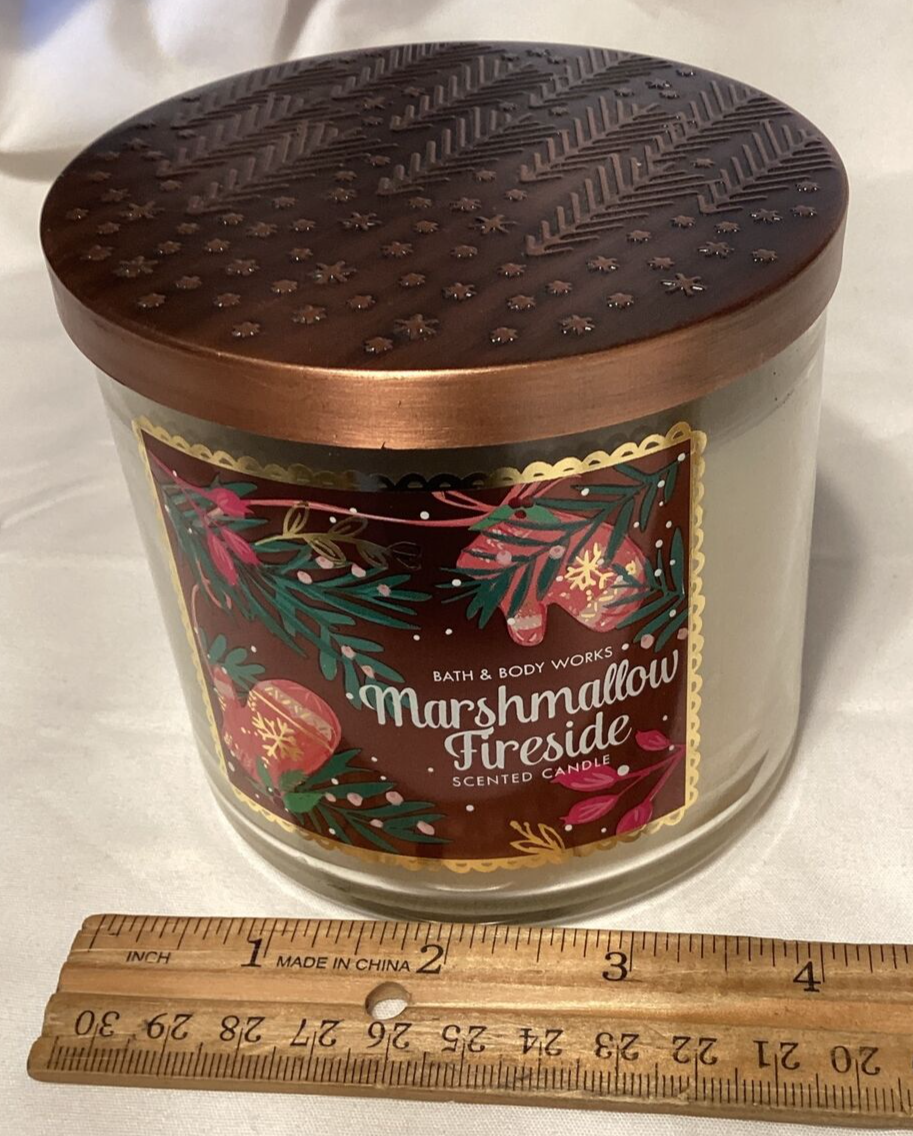 Marshmallow Fireside Scented Candle Bath & Body Works 3 Wick Large Glass w/Lid | eBay