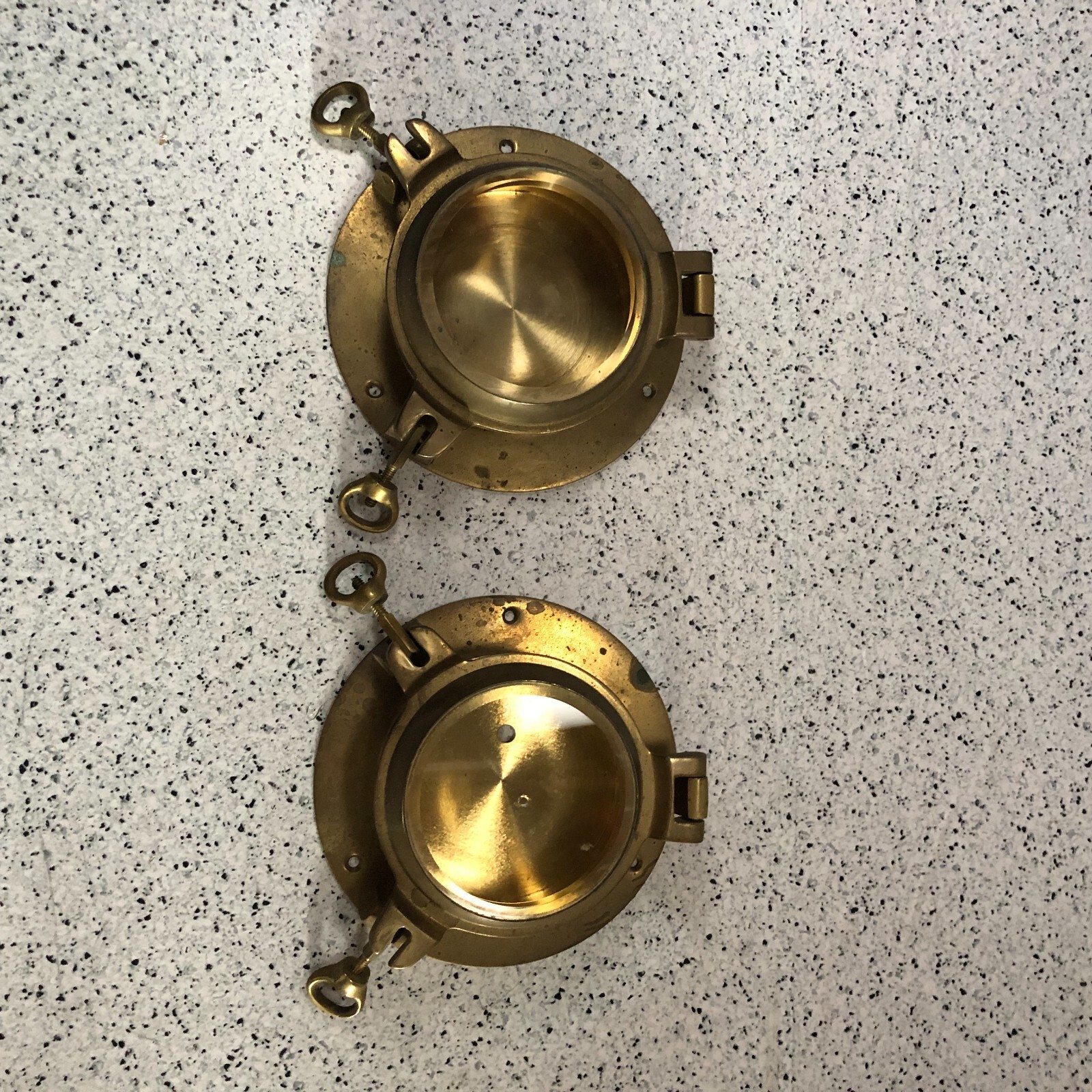 Vintage Brass Porthole Clock and Barometer Mounts- FOR PARTS/REPAIR ...