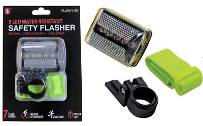 5 LED Water Resistant White Safety Flasher With Arm & Bike Attachment ...