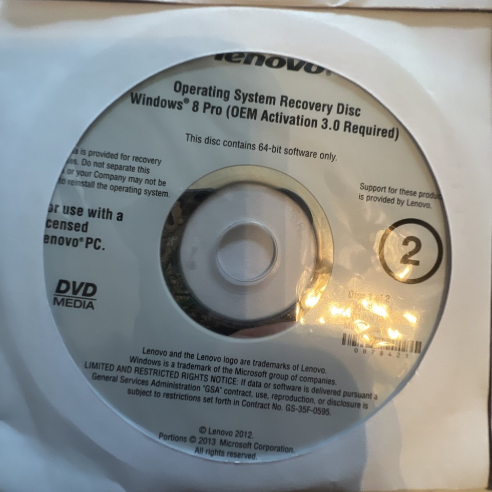 Lenovo Recovery DVDs Windows 8 Pro 64 bit - for ThinkCentre E73 Type 10AS, 10AU | eBay