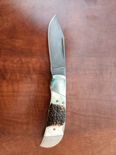 Parker Edwards Stag Handle Single Damascus Blade Lockback Hunter Knife ...