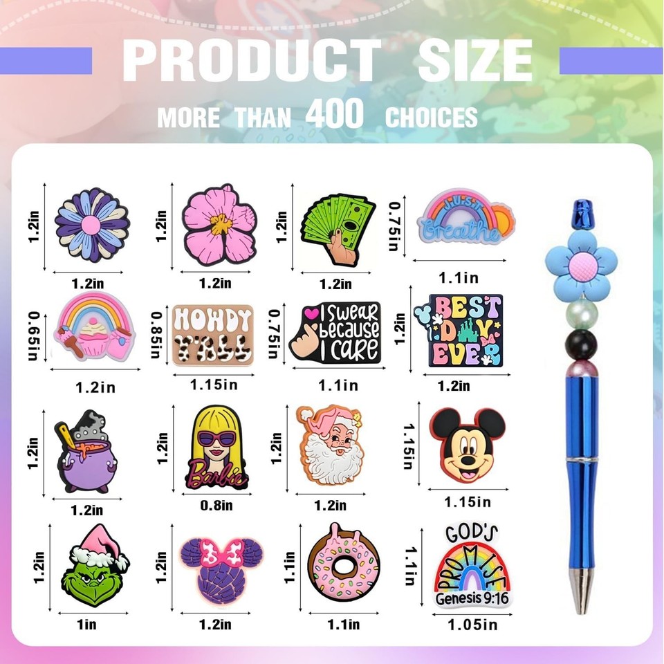 80Pcs Non-Repeat Cartoon Silicone Focal Beads for Pens, Random Focal ...