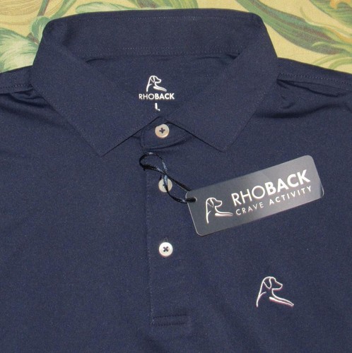 RHOBACK Navy Blue Short Sleeve Polo Shirt Company Logo Large NWT | eBay