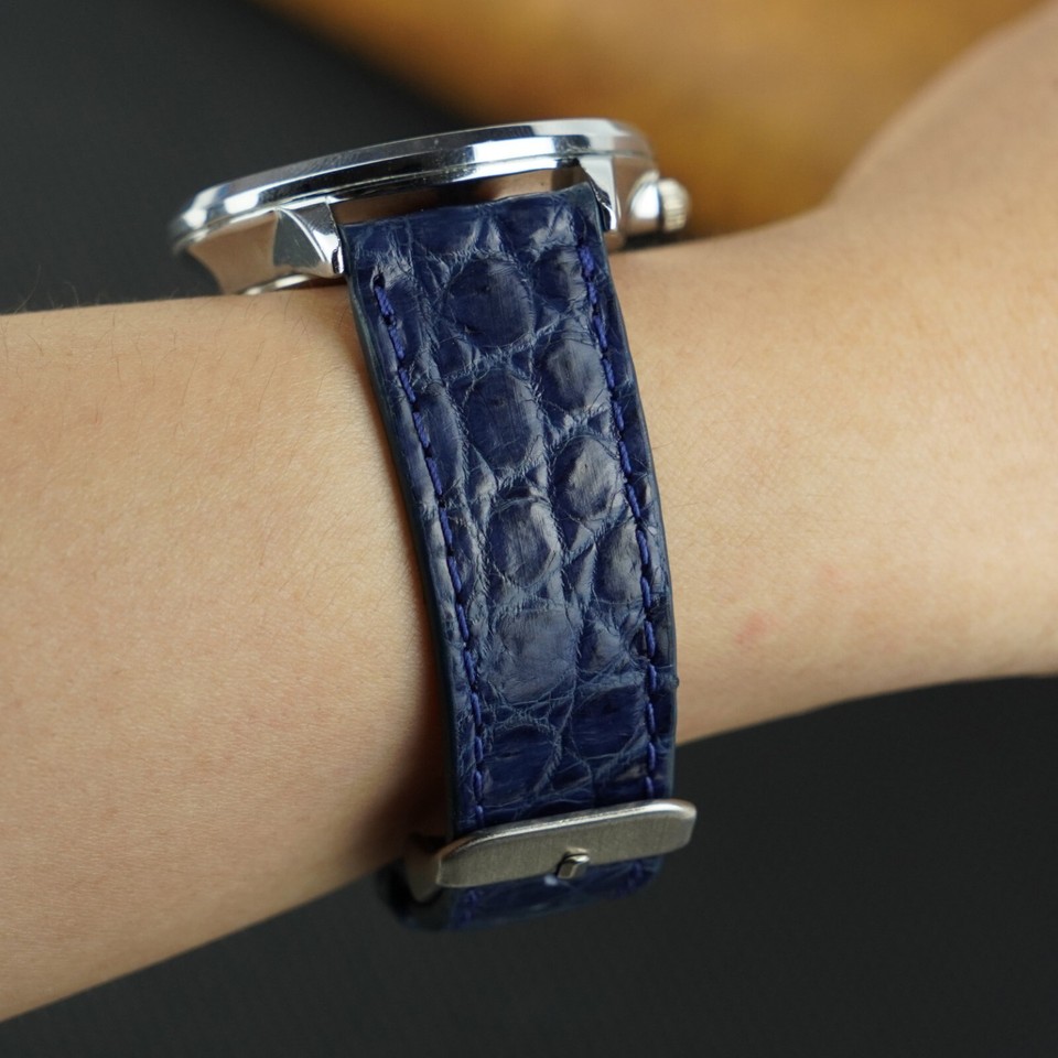 18mm Blue Crocodile Flat Leather Watch Band Real Crocodile Watch Strap ...
