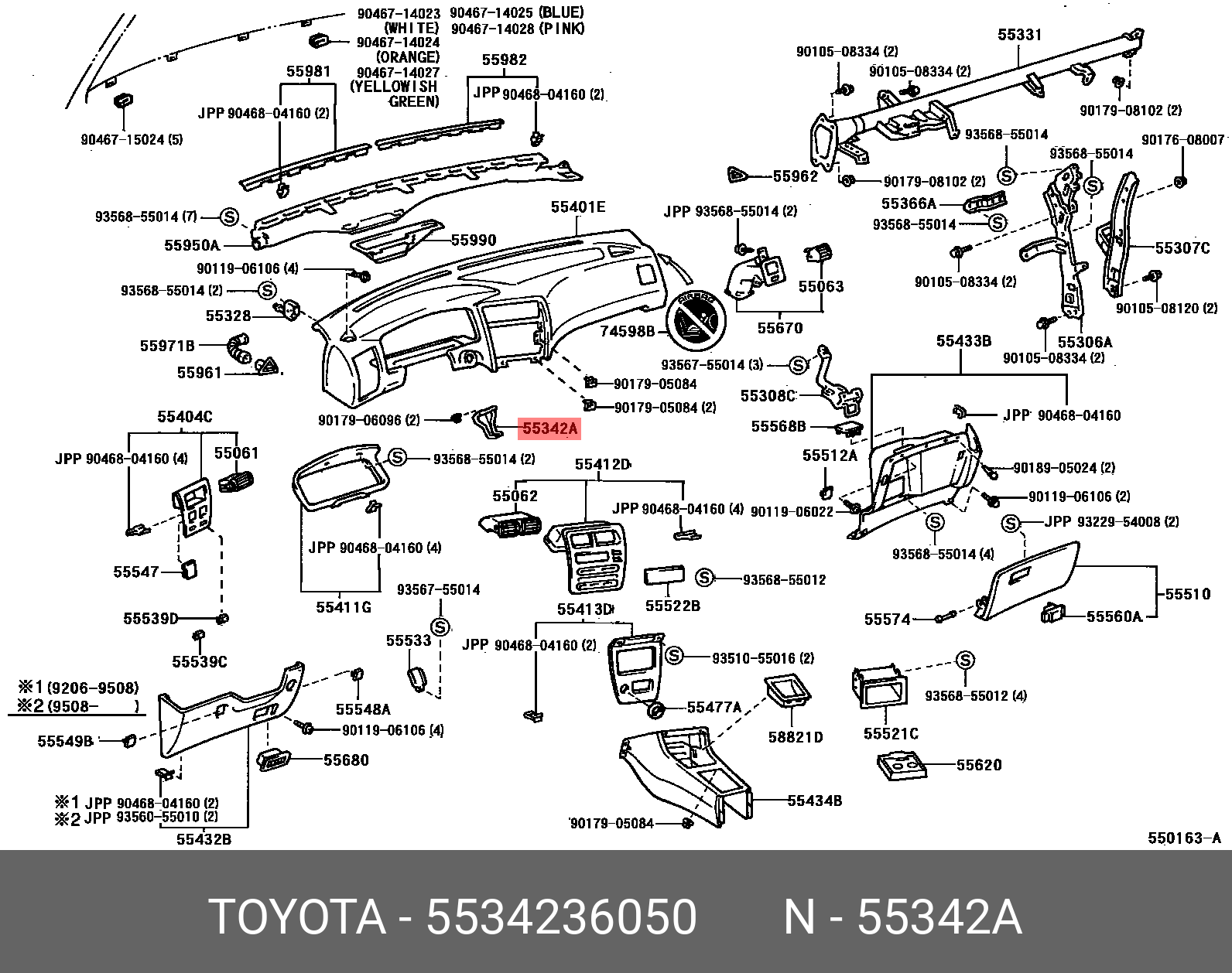 Genuine OE brace, instrument panel to cowl, no.2, 5534236050 for TOYOTA ...