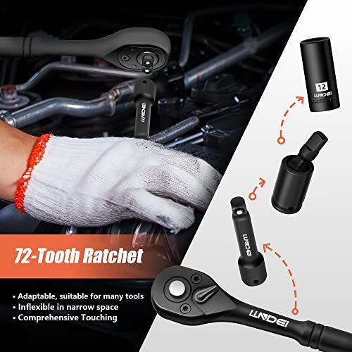 1/4 drive Impact Socket Set 52 Pcs Mechanic Tool Set With 72tooth ...