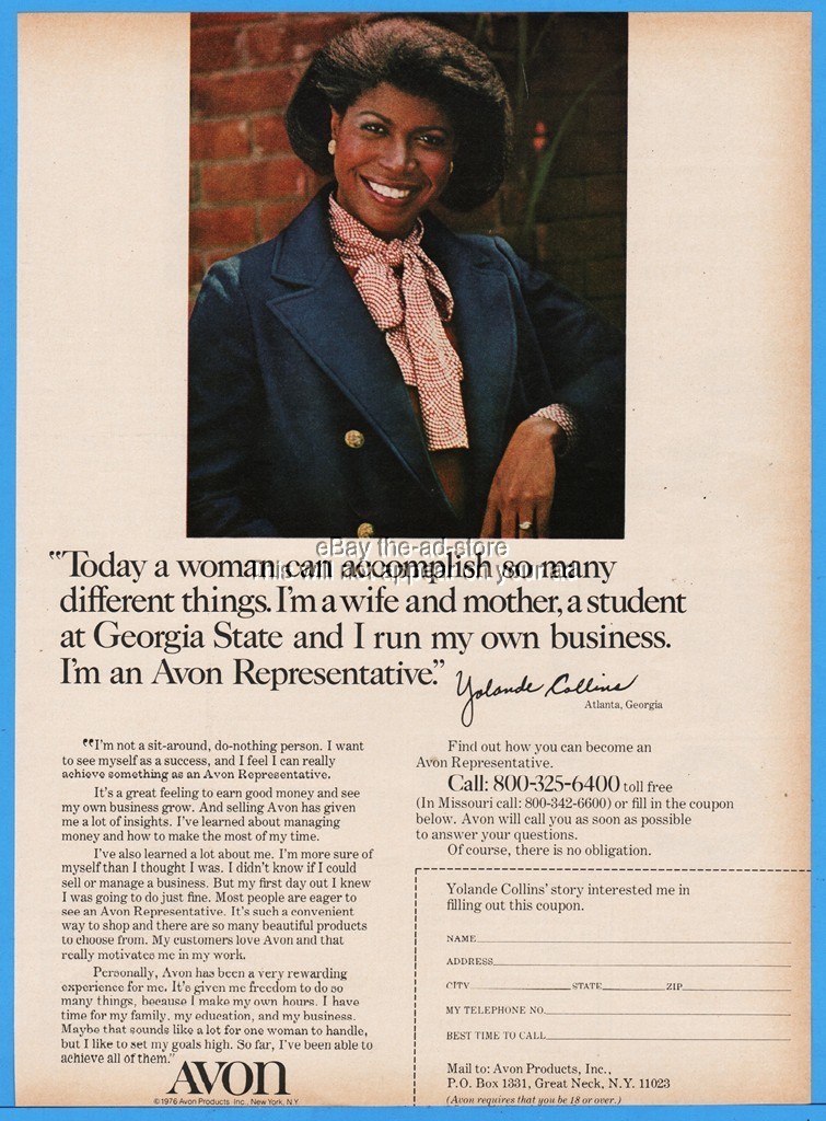 1976 Avon Cosmetics Yolanda Collins Atlanta Representative African ...