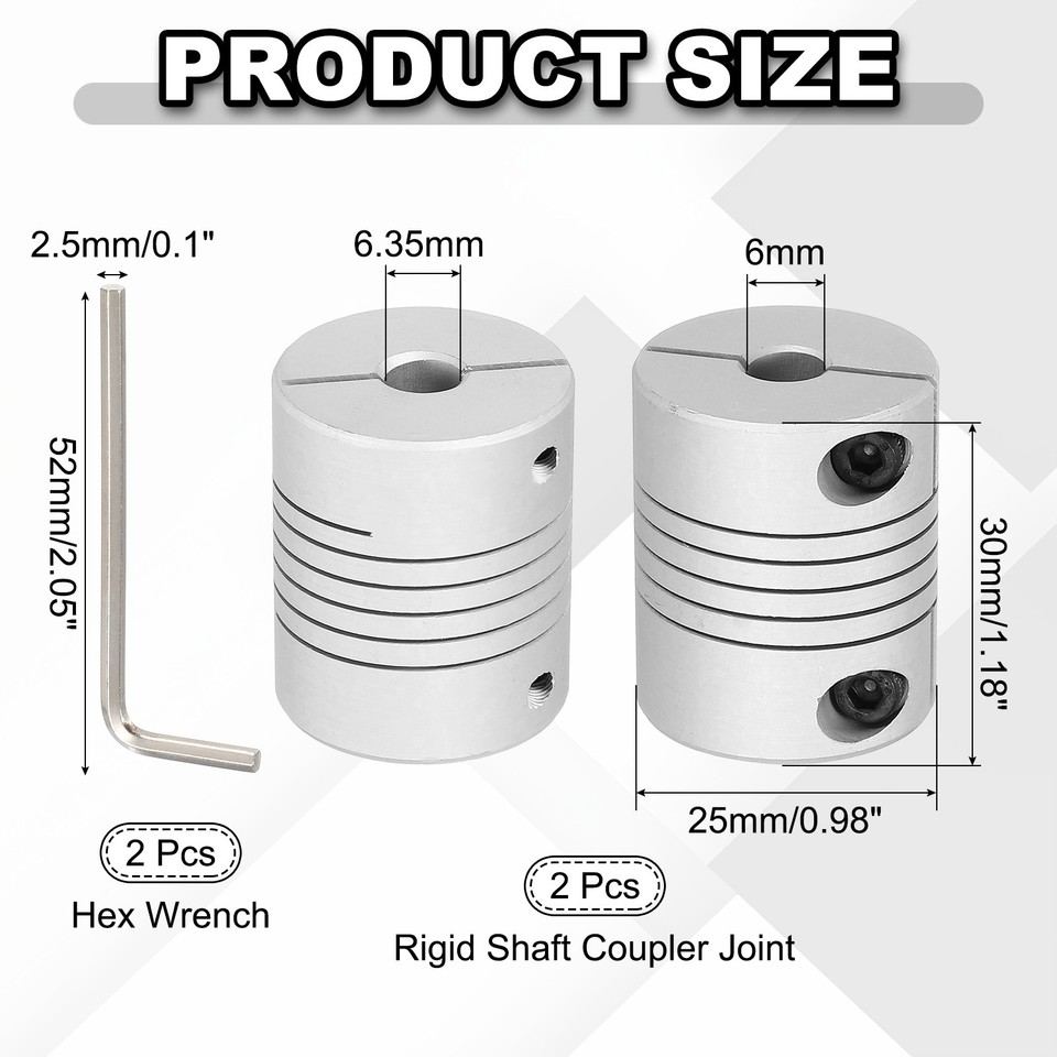 2 Pcs Flexible Couplings 6.35mm to 6mm Joint Connector with Wrench ...