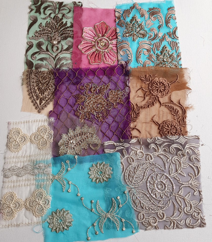 Sari scraps beaded embellished fabric offcuts art projects sequin ...