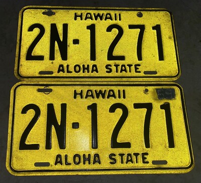 Nice pair 1969 Hawaii License plates 2N 1271 Aloha State | eBay