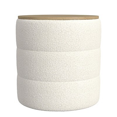 HomePop Channeled Boucle Storage Ottoman with Wood Top Cream ...
