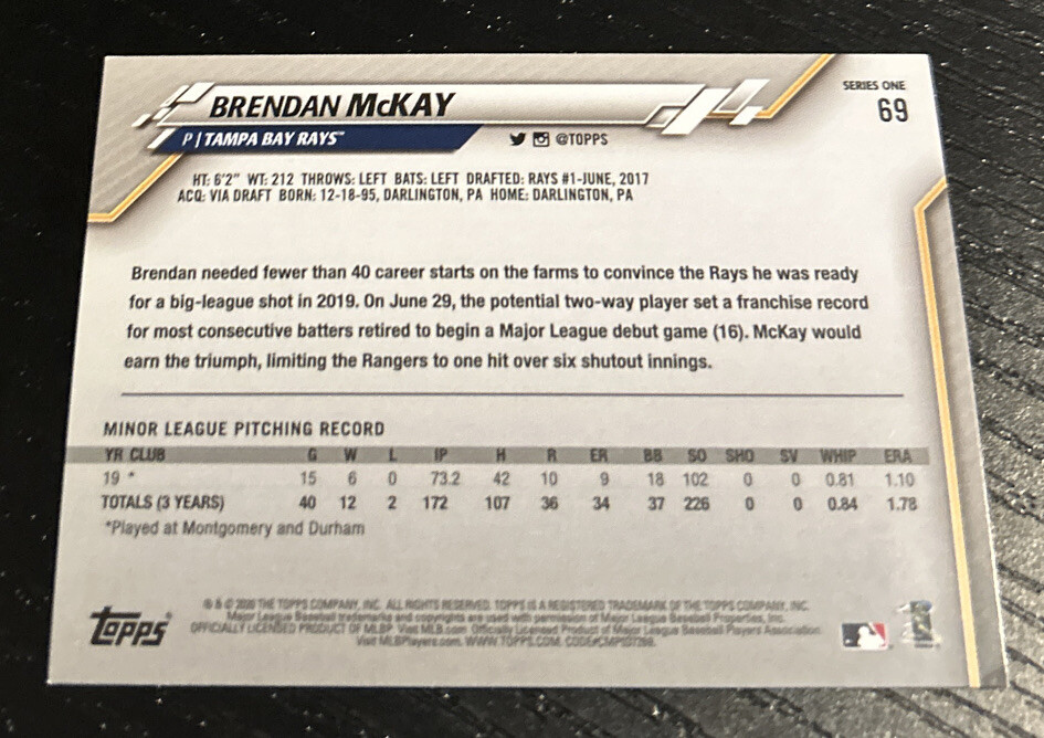 2020 Topps Brendan McKay Rookie #69 | eBay