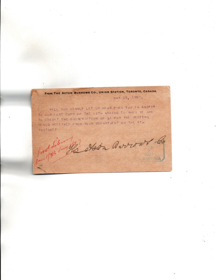 Toronto,ON 1897 to Winnipeg,Man PRIVATE POST CARD | eBay