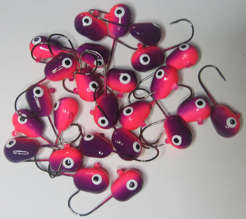25 Floating Jig Heads Pink / Purple Black Nickel 2/0 Walleye baits and ...