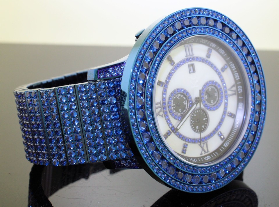 Mens quartz Techno Com Kc 54mm Blue Simulated Diamond Watch rare blue ...