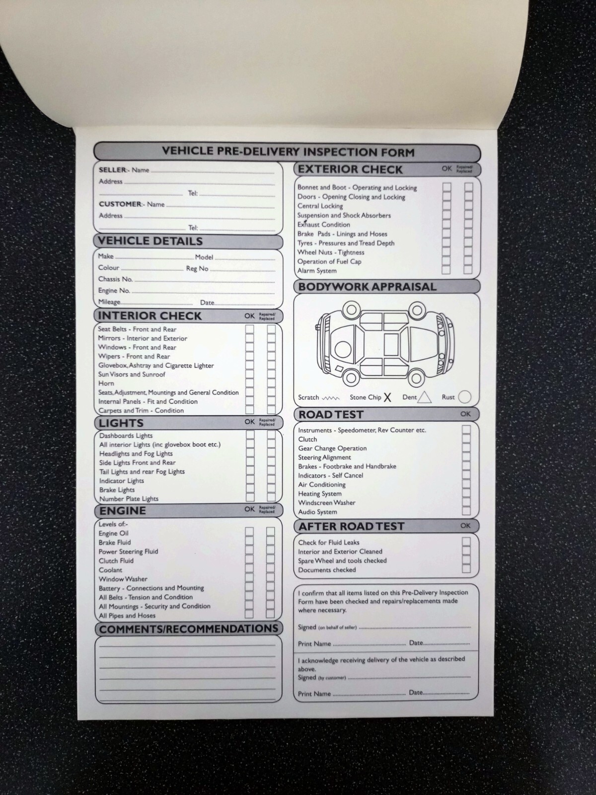 Car Inspection PDI form 3 x Pad A4 2 part carbonless 50 sets per pad ...