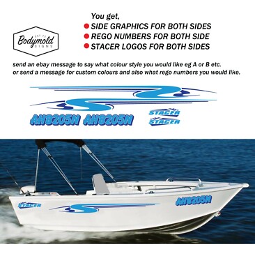 STACER Graphics kit 2400mm long with Registration Numbers and Logos. 2 ...