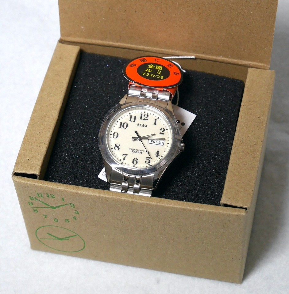 SEIKO ALBA Military Field Watch AQGK470 White Dial Full Luminous Day ...