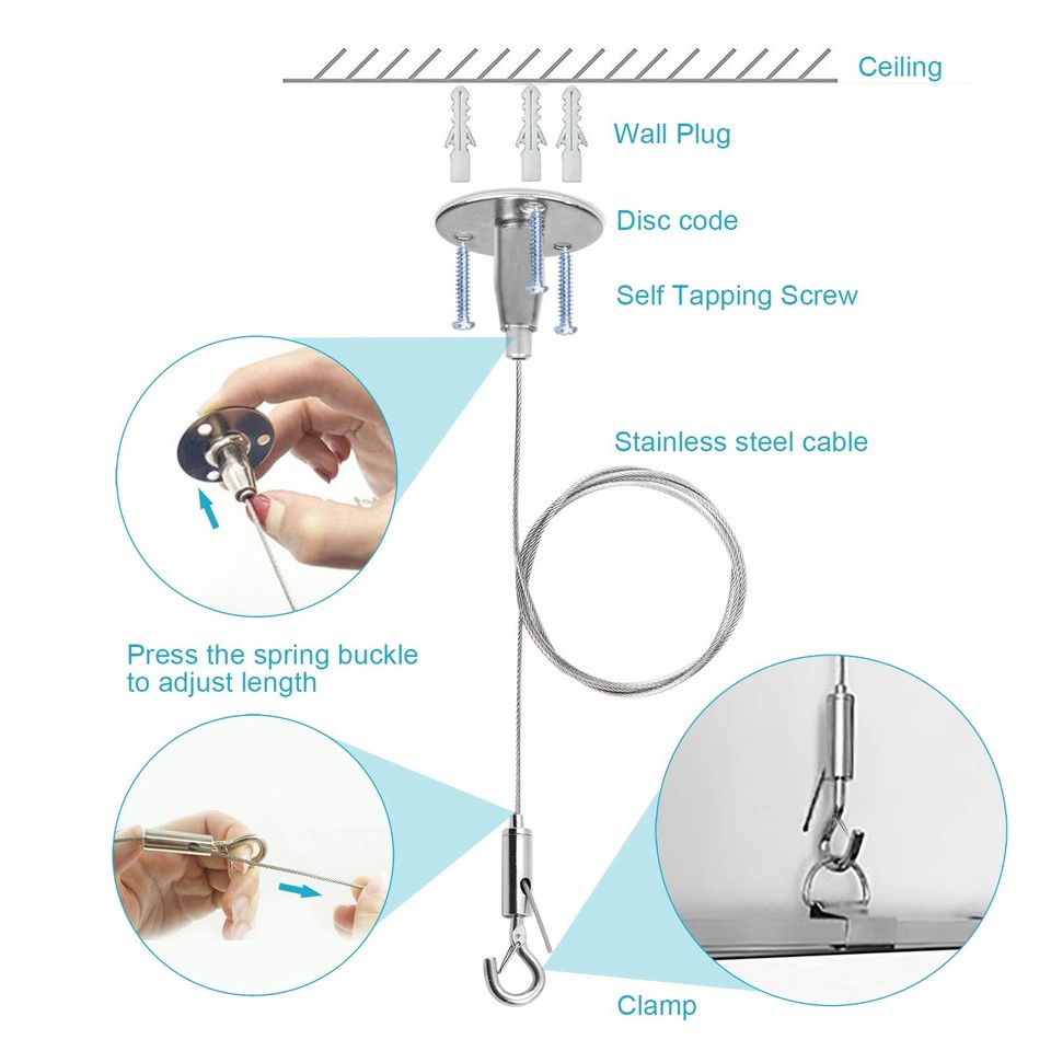 10 Pack 3.2 ft Ceiling Sign Hanger Suspension Cable Wire for Hanging ...