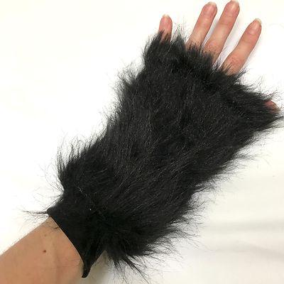 Long Fur Arm Cuffs Black Bands Gloves Fuzzy Costume Wolf Cat Dog Mens ...