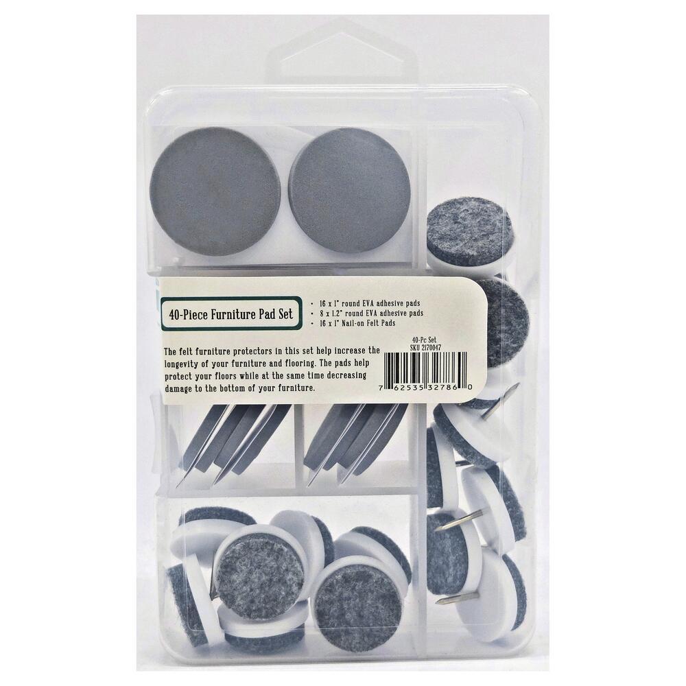 Round Gray Assorted Felt Furniture Pad 40-piece Set (24) Adhesive & (16 ...
