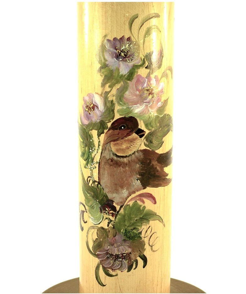 Vintage Wood Spool,Bird in Flowers Painting,Wood Base,Metal Spool ...